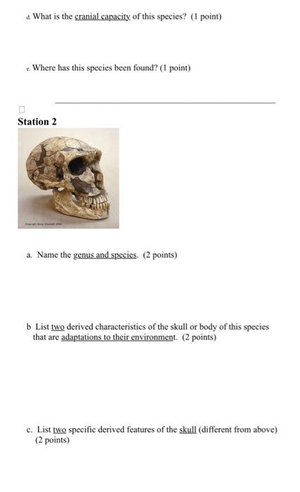 d. What is the cranial capacity of this species? (1 | Chegg.com