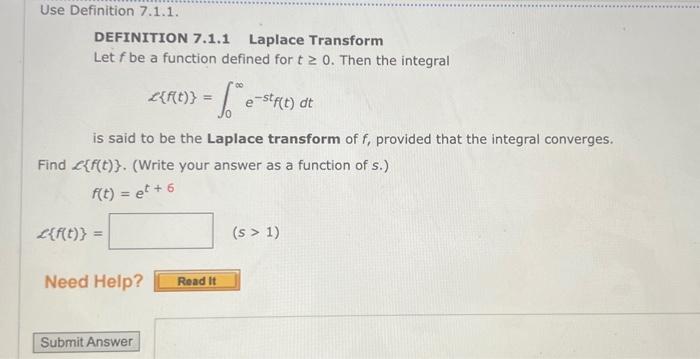 Solved Definition 7 1 1 Laplace Transform Let F Be A