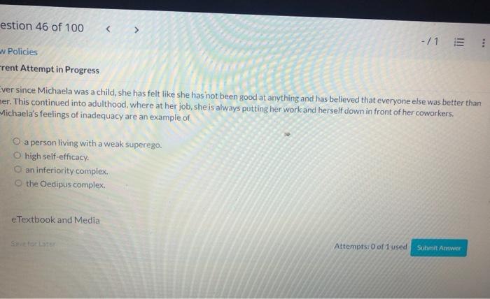 Solved estion 46 of 100 -/1 E w Policies rent Attempt in | Chegg.com