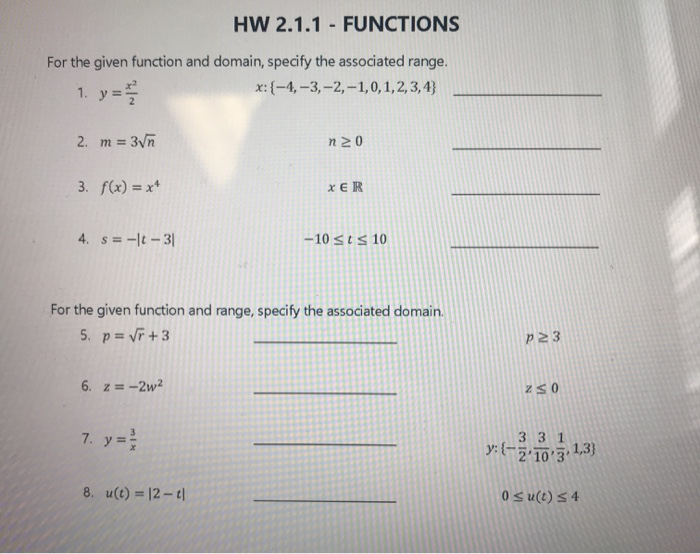 Solved HW 2.1.1 - FUNCTIONS For the given function and | Chegg.com