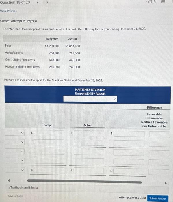 Solved Current Attempt in Progress The Martinez Division | Chegg.com
