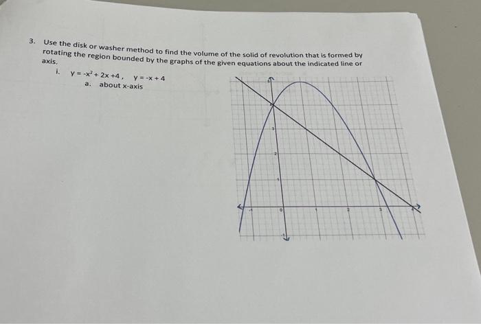 Solved 3. Use the disk or washer method to find the volume | Chegg.com