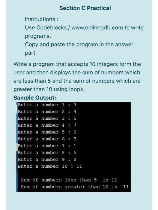 Solved Section C Practical Instructions: Use Codeblocks / | Chegg.com