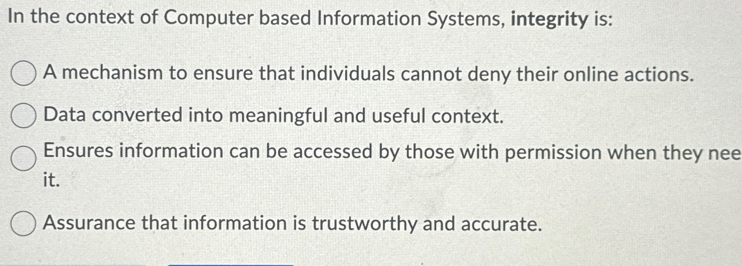 Solved In the context of Computer based Information Systems, | Chegg.com
