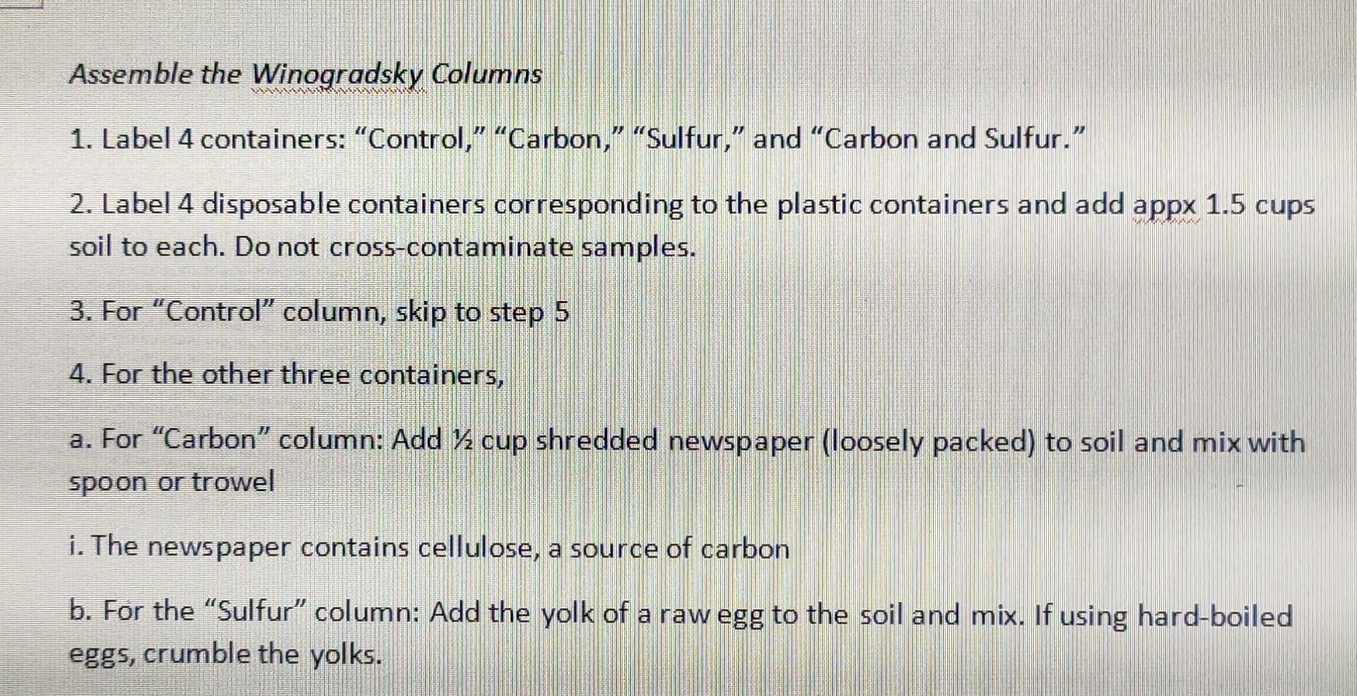 Solved Winogradsky columns observation Fill the Observation | Chegg.com