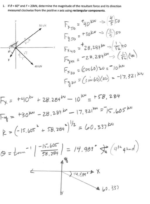 Solved 1. If = 60° and F= 20kN, determine the magnitude of | Chegg.com