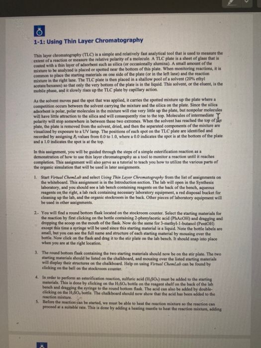 Solved 8 1-1: Using Thin Layer Chromatography Thin layer | Chegg.com