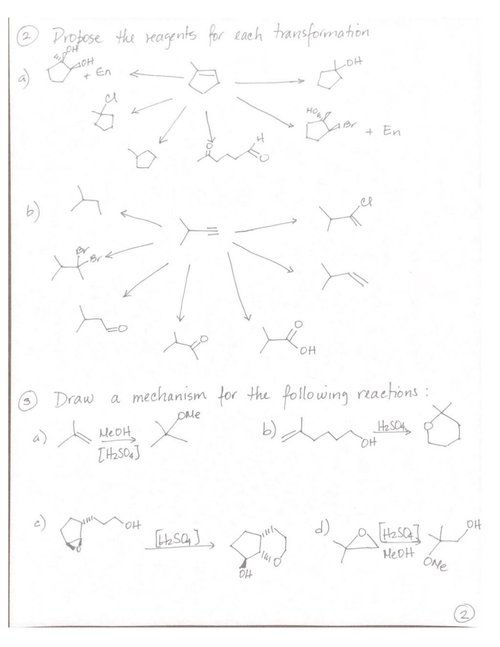 Solved (2) Propose the reagents for each transformation a) | Chegg.com