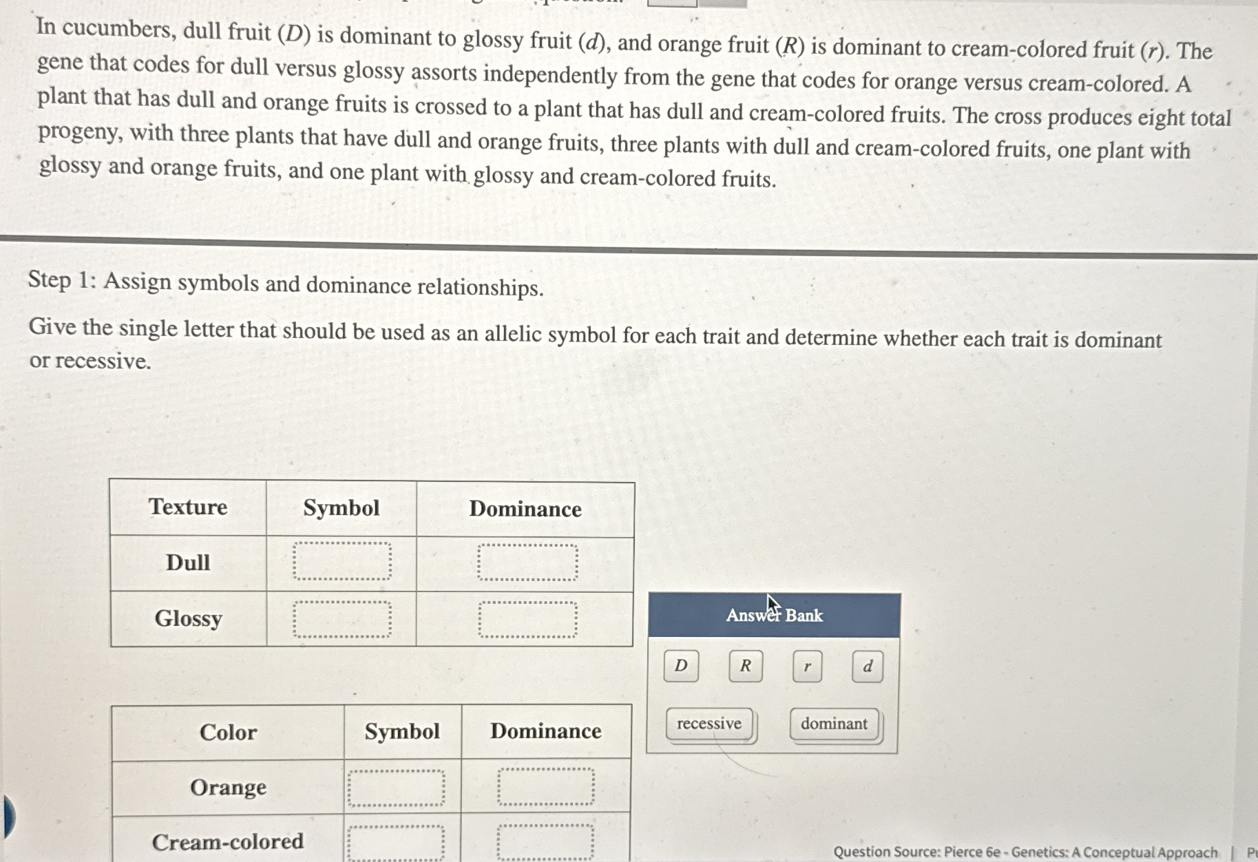 Solved In cucumbers, dull fruit (D) ﻿is dominant to glossy | Chegg.com