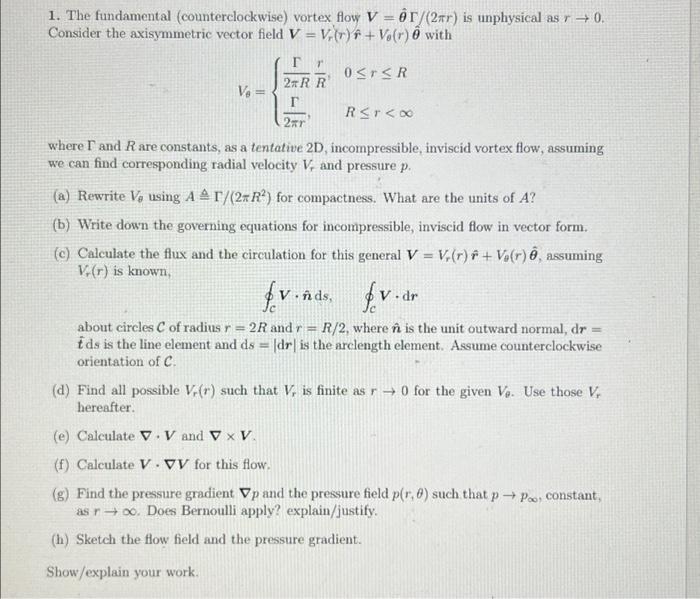 Solved 1. The fundamental (counterclockwise) vortex flow | Chegg.com
