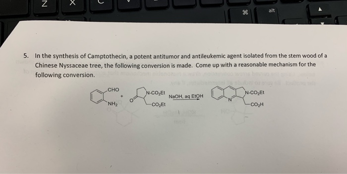 Solved N alt 5. In the synthesis of Camptothecin, a potent | Chegg.com