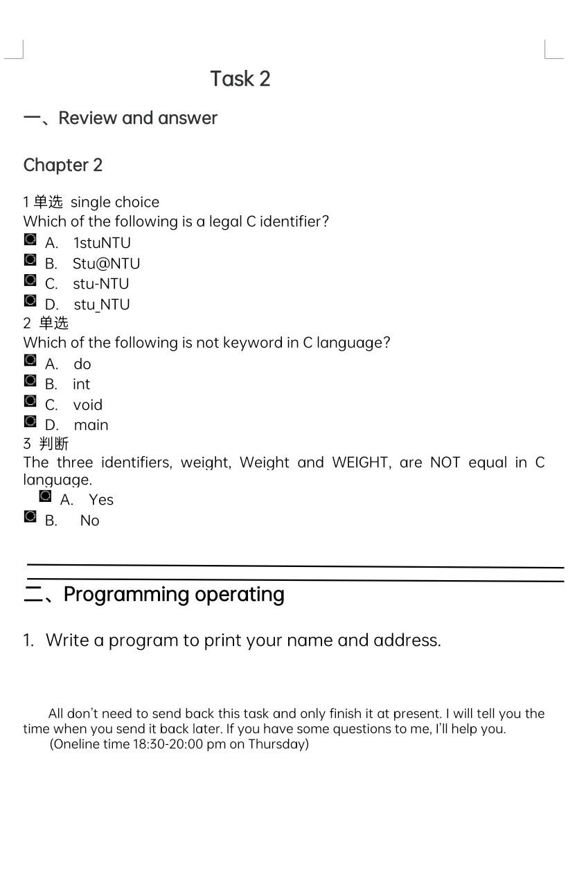 Solved - Review and answer Task 2 Chapter 2 1单选 single | Chegg.com