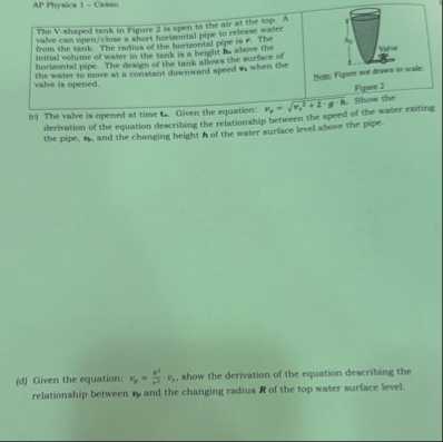 Solved AP Physics 1 -CassoThe V-shaped tank in Figure 2 ﻿is | Chegg.com