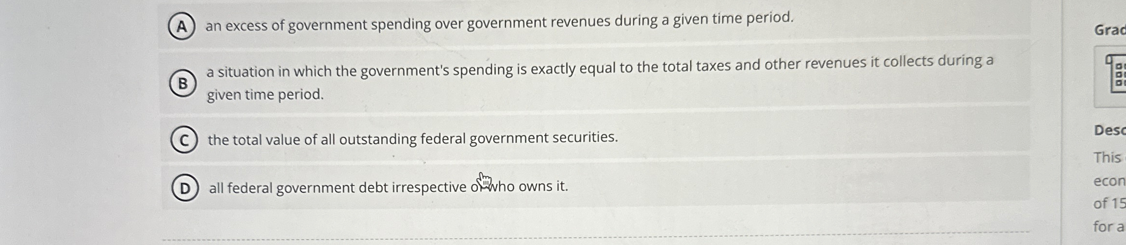 Solved an excess of government spending over government | Chegg.com