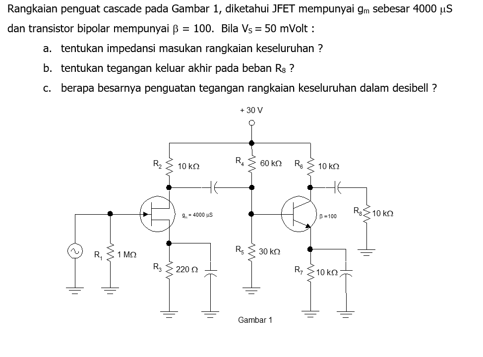 Solved Rangkaian penguat cascade pada Gambar 1, ﻿diketahui | Chegg.com