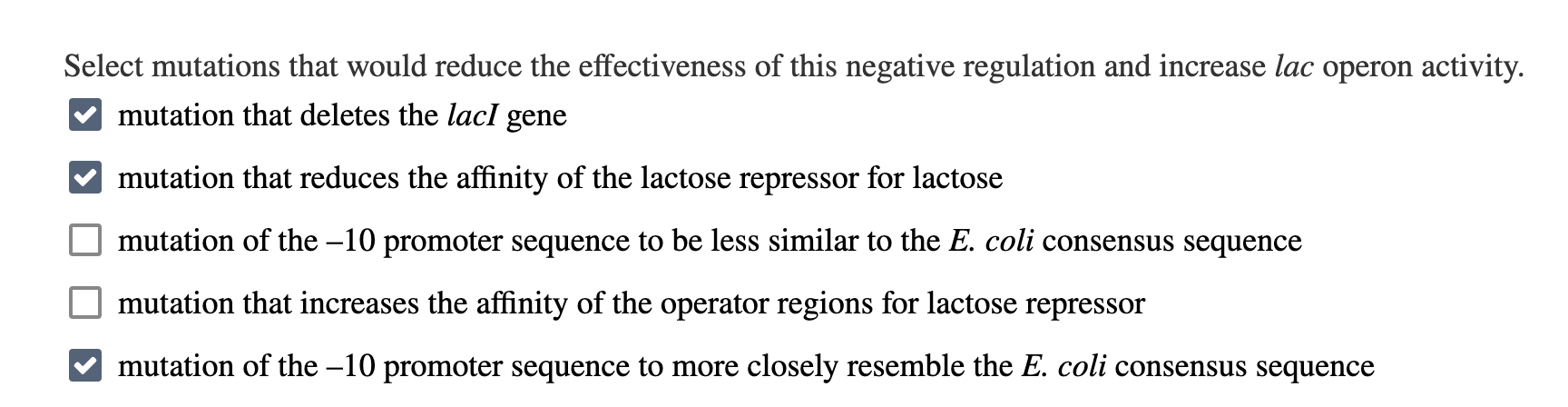 Solved Select mutations that would reduce the effectiveness | Chegg.com