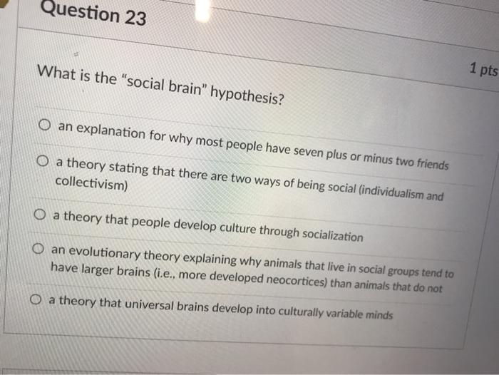 Solved Question 23 What is the "social brain" hypothesis? 1 | Chegg.com