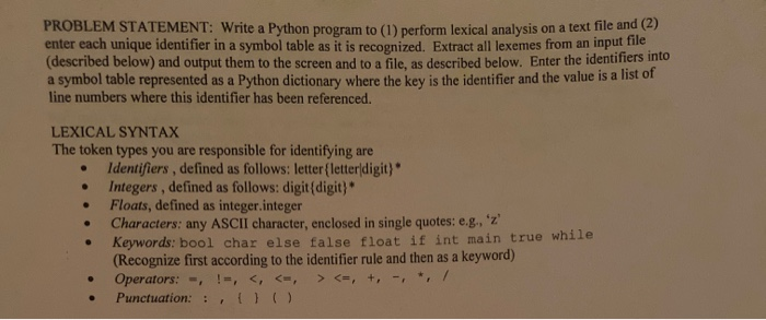 PROBLEM STATEMENT: Write a Python program to (1) | Chegg.com
