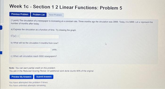 Solved Week 1c - Section 12 Linear Functions: Problem 4 (1 | Chegg.com