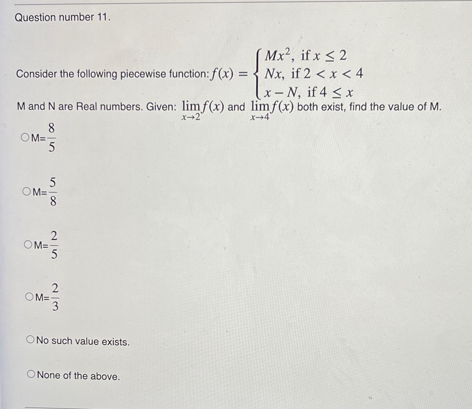 Solved Question number 11.Consider the following piecewise | Chegg.com