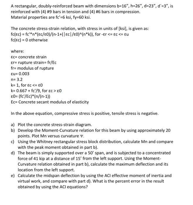 Solved A rectangular, doubly-reinforced beam with dimensions | Chegg.com