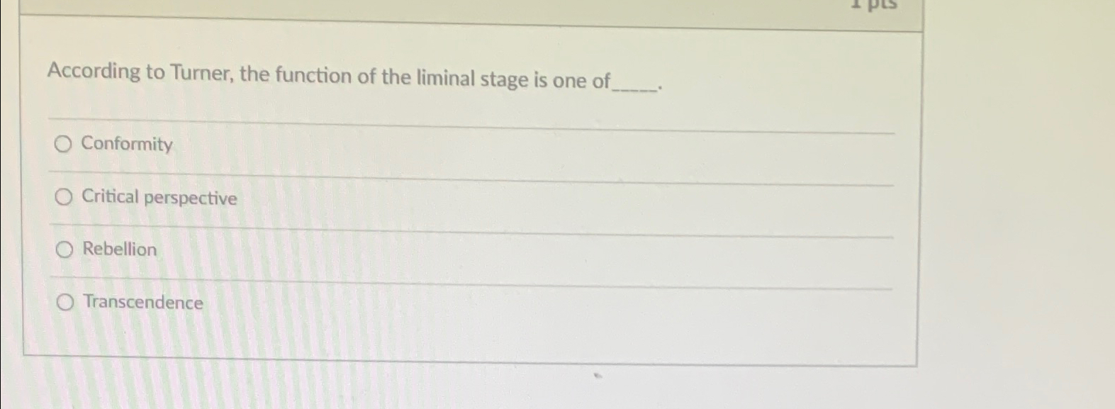 Solved According to Turner, the function of the liminal | Chegg.com