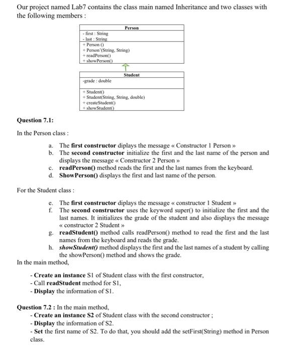 Solved Our project named Lab7 contains the class main named | Chegg.com