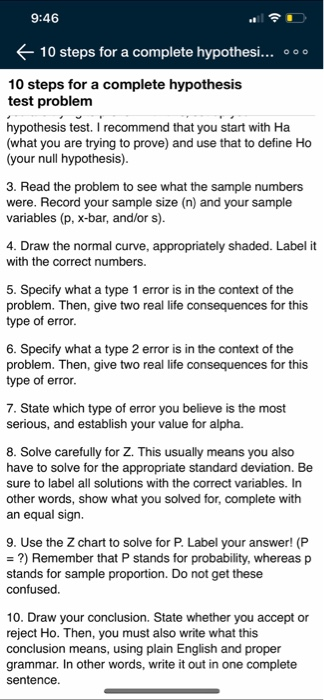 Solved Please follow all 10 steps of Type 1/Type 2 error as | Chegg.com