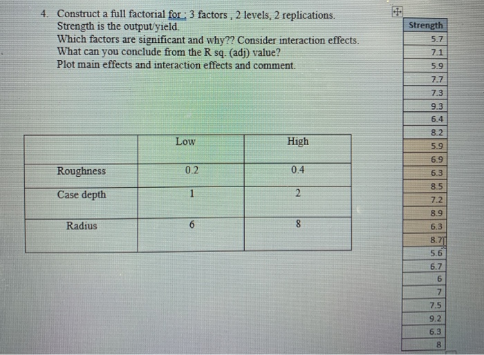 4. Construct a full factorial for : 3 factors, 2 | Chegg.com