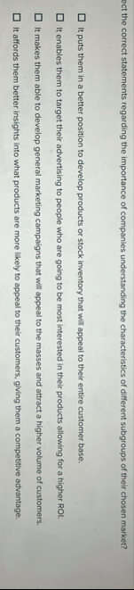 Solved ect the correct statements regarding the importance | Chegg.com