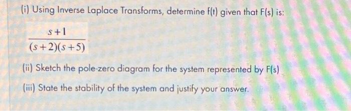 (i) Using Inverse Laplace Transforms, determine f(t) | Chegg.com