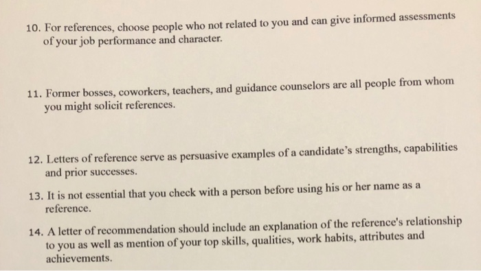 Solved 10. For references, choose people who not related to | Chegg.com