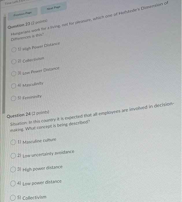 Solved Time Left:1 Next Page Previous Page Question 23 (2 | Chegg.com