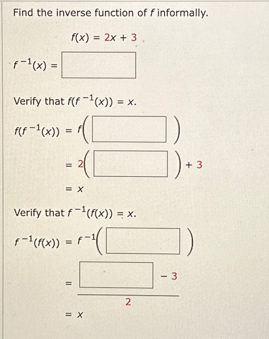 Solved Find the inverse function of f | Chegg.com