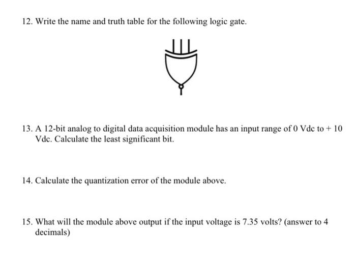 Solved 12. Write the name and truth table for the following | Chegg.com