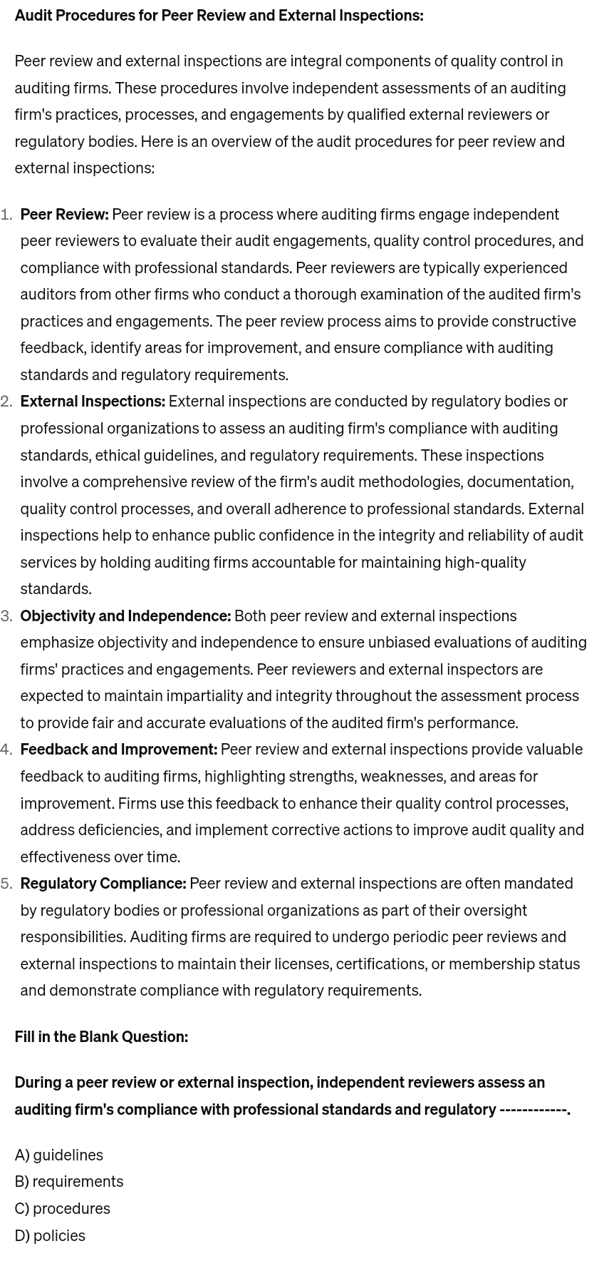 Solved Audit Procedures for Peer Review and External | Chegg.com