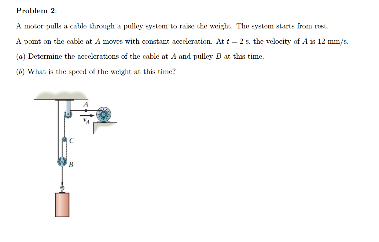 [Solved]: Problem 2: A motor pulls a cable through a pulley