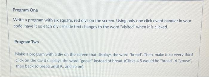 Solved Program One Write a program with six square, red divs | Chegg.com