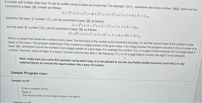 Solved A Number With A Base Other Than 10 Can Be Written Chegg