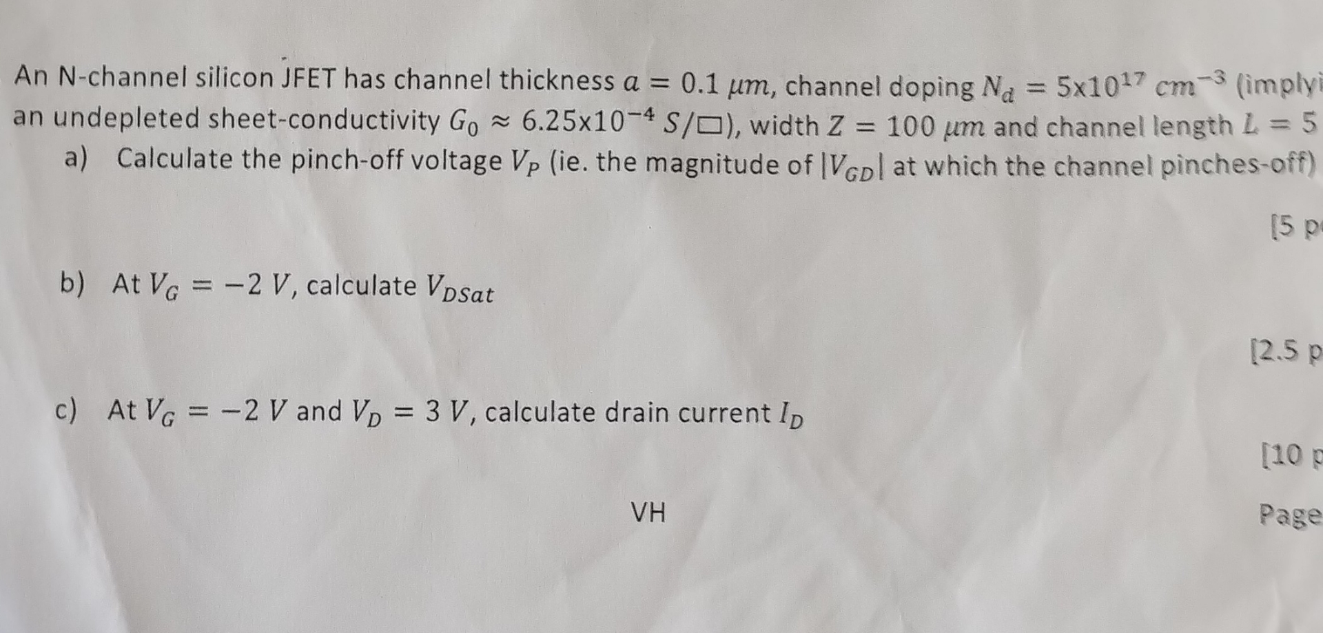 Solved An N-channel silicon JFET has channel thickness | Chegg.com