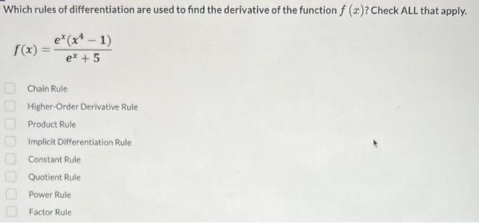 Solved Which rules of differentiation are used to find the | Chegg.com