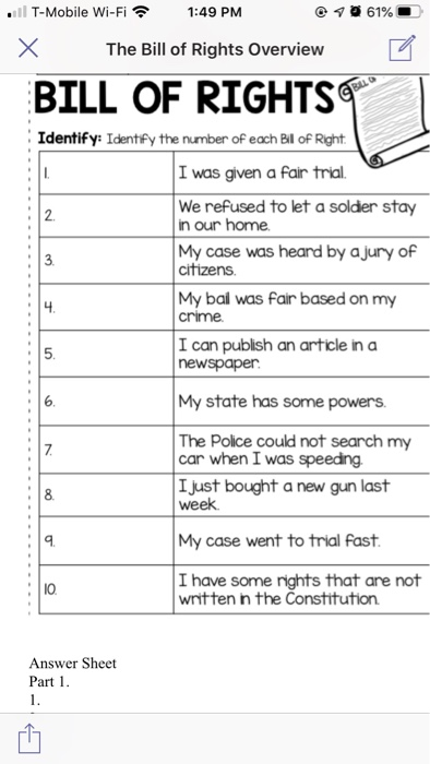 Bill Of Rights Worksheet Pdf