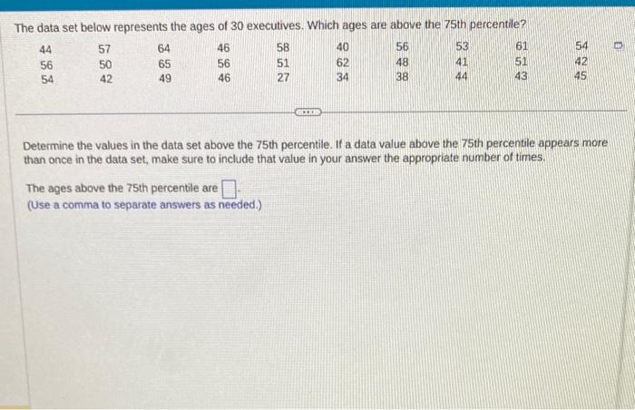 Solved Determine the values in the data set above the 75 th | Chegg.com