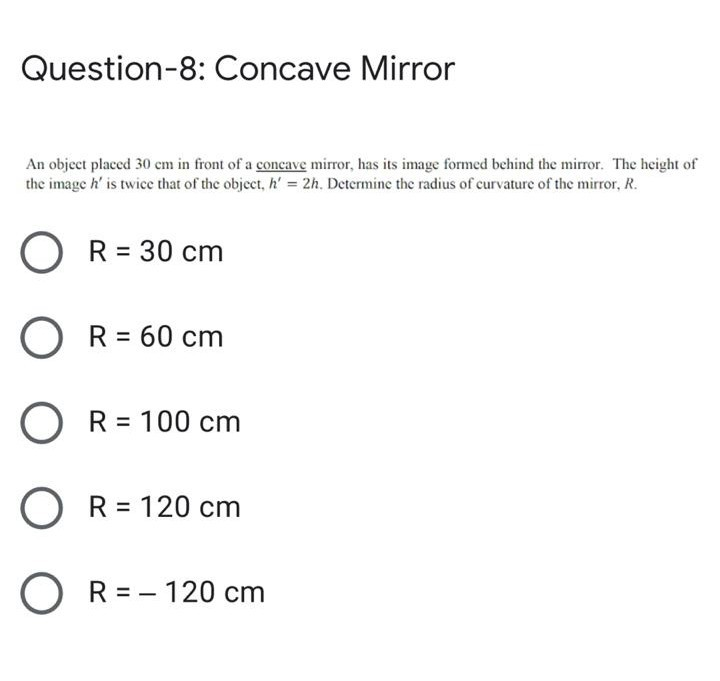 Solved Concave Mirrors Question-7: Concave Mirror A concave | Chegg.com