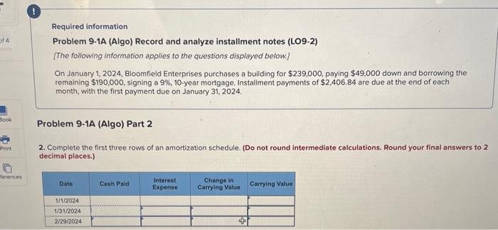 Solved Required information Problem 9-1A (Algo) Record and | Chegg.com