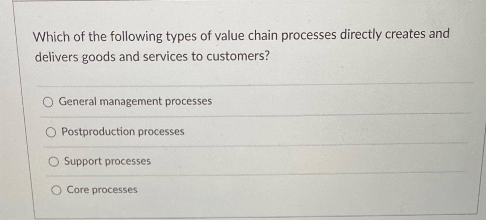 Solved Which of the following types of value chain processes | Chegg.com