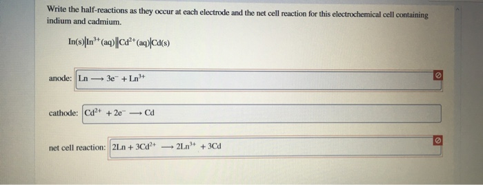 Solved Write the half-reactions as they occur at each | Chegg.com