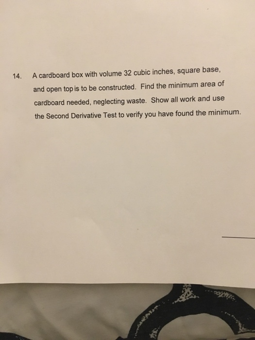 Solved 14. A cardboard box with volume 32 cubic inches, | Chegg.com
