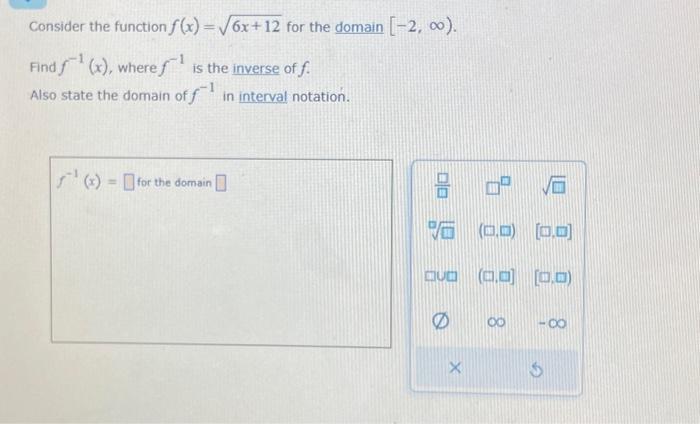 Solved Consider the function f(x)=6x+12 for the domain | Chegg.com