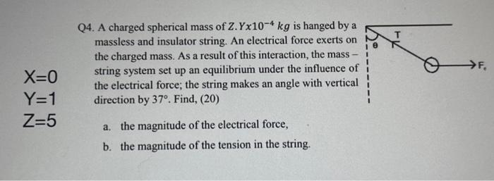 Solved Q4. A charged spherical mass of \\( Z . Y \\times | Chegg.com